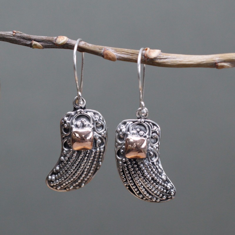 Pendiente de Plata y Oro - Alas de Angel - PENDIENTES Y PULSERAS PL...